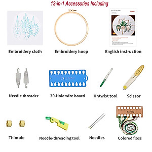 Nuberlic 13-in-1 Portable Embroidery Project Bag with 1 Set Embroidery Kit for Adults 8PCS Cross Stitch Tools, Multifunctional Storage Bag Include Hoop, Needles, Cloth, Scissors and Craft Accessories