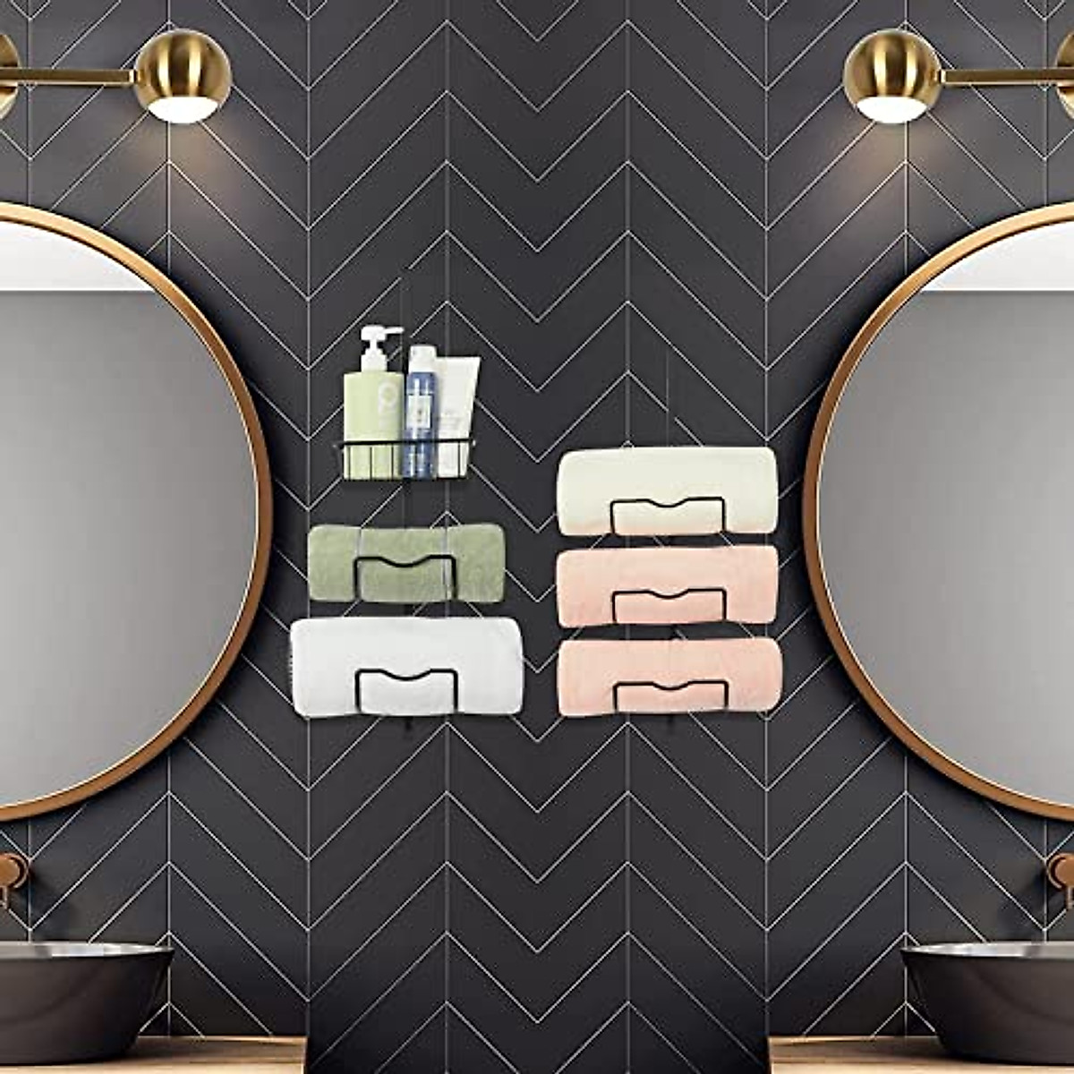 Towel Rack Wall Mount & Over Door Hanging Towel Holder with 9 Adjustable Compartments Rolled Towel Organizer for Bathroom Wine Rack, Black