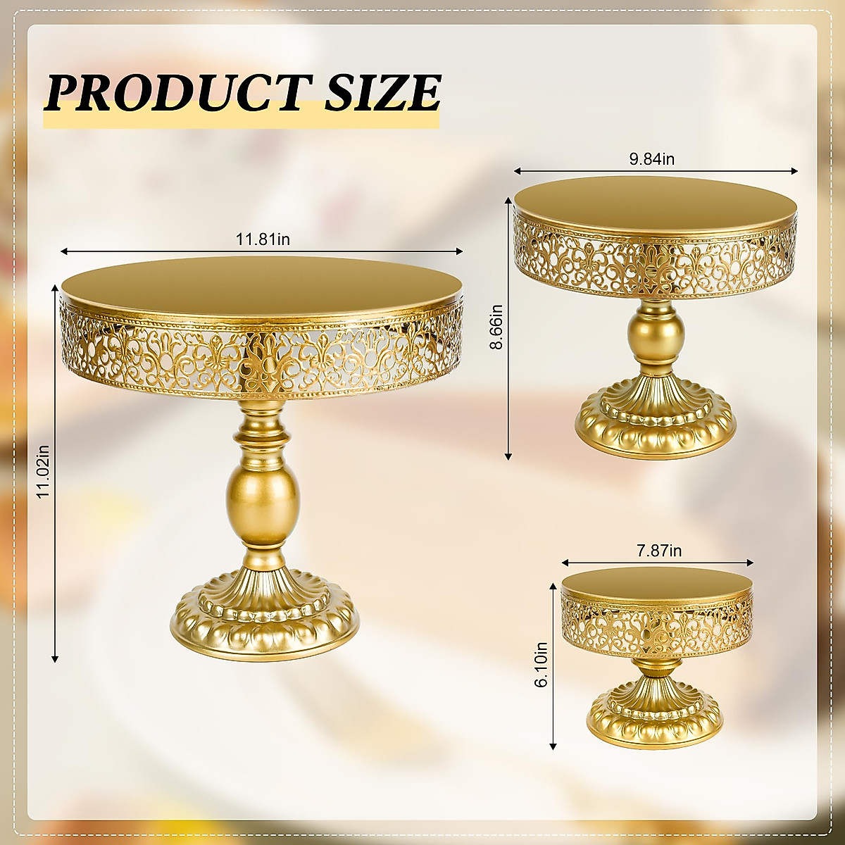 3-Pack Cake Stands, Round Metal Cupcake Stands for Dessert Table, Dessert Display Cake Stands, Brithday Wedding Party Celebration Dessert Cake Display Plates(Gold)