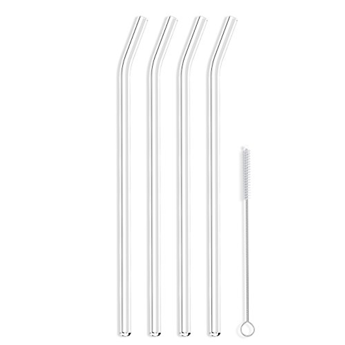 Hummingbird Glass Straws 12 inches x 9.5 mm Bent Reusable Straws (4 Pack of Clear)