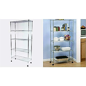 3090 – Chrome - 5 Tier Shelf Brackets Wire Metal Shelving Rack w/Rolling Storage – QQ09