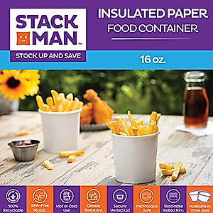 [16 oz. - 50 Sets] Paper Food Container with Lid, Insulated Paper Food Cup with Paper Vented Lid, Hot or Cold to Go Containers, Soup Container, Ice Cream Cup, Yogurt Cup, Eco-Friendly White Container