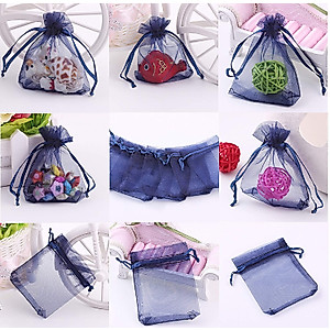 Stratalife 100PCS Organza Bags 4x6" Navy Blue Drawstring Jewelry Favor Pouches Bags for Baby Shower Party Wedding Favor Gift Bags Candy Sample Bags (Navy Blue)