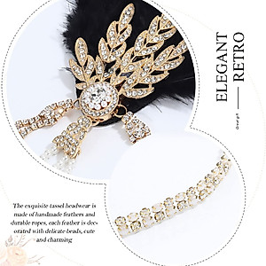 Aukmla 1920s Flapper Feather Headband Leaf Rhinestones Headpiece Pearl Headdress Hair Accessories for Women and Girls