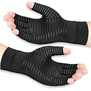 Vlela Copper Arthritis Compression Gloves Women Men Relieve Hand Pain Swelling and Carpal Tunnel Fingerless for Typing, Support for Joints, Medium