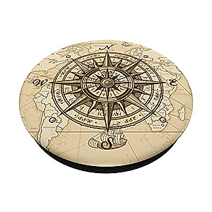 Compass Nautical World Map Vintage Adventure Travelers PopSockets Swappable PopGrip
