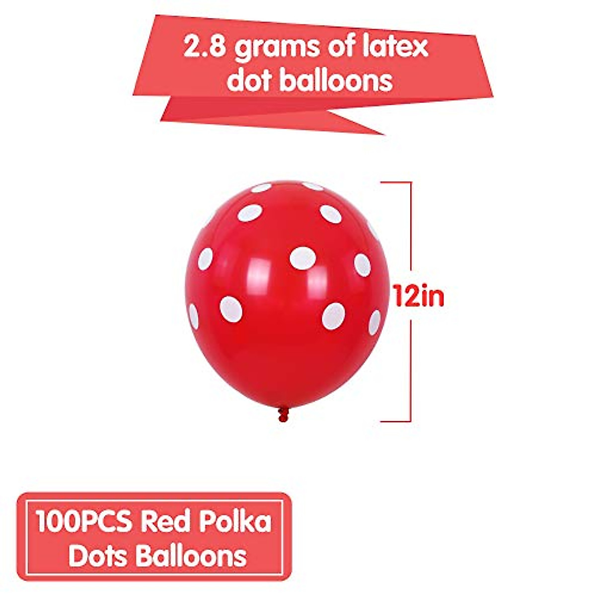 100pcs Red and White Polka Dots Balloons 12inch Large Polka Dot Latex Party Strawbetty Mouse Balloons for Wedding Birthday Party Festival Decoration Halloween Christmas New Year Supplies