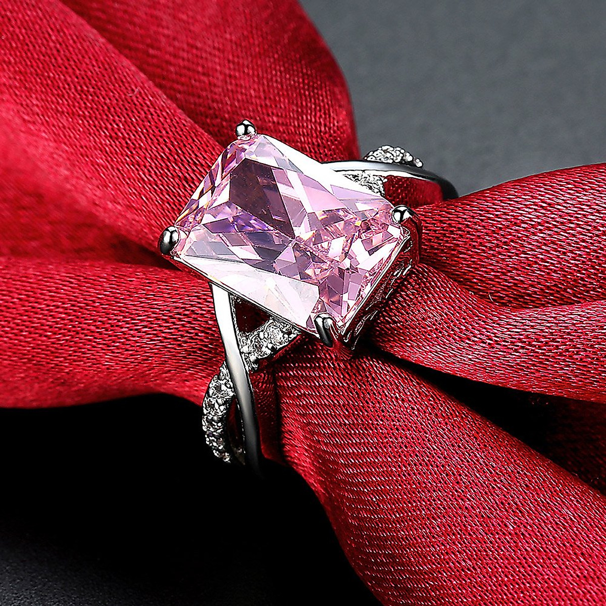 Yellow Chimes Women's Rings, Crystals From Swarovski Pink And White Stone Cocktail Designed Ring, Silver Tone Ring, Finger Ring, Accessories Jewellery, Birthday Gift Anniversary Gift For Wife,Pink