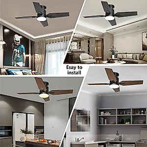 Ohniyou Ceiling Fan with Lights Flush Mount,40'' Small Ceiling Fans with Lights and Remote Control,Indoor Outdoor Quiet DC Black Low Profile Ceiling Fan for Patio Kitchen Dining Room Bedroom