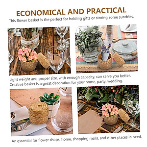 Ciieeo Flower Basket Mini Planters Circle Tray Decor Handmade Woven Basket Wicker Desktop Decor Kids Storage Bin Tabletop Decor Wedding Decor Seagrass Flower Pot Shelf Seaweed Child Round