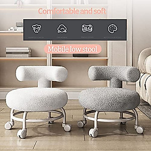 YHGSYXL Modern Boucle Chair Cute Small Upholstered Tufted Foot Stool, Sheep Fabric Plush Armless Ottoman Chair with Wood Frame for Living Room Bedroom Home Decor