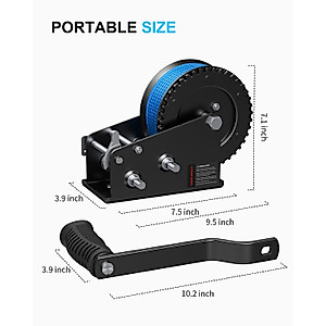 Kolvoii Boat Trailer Winch 3500lbs with 33ft(10M) Polyester Strap, Two Way Ratchet and Two Speed Switchable Hand Crank Winch for Boat Jet Ski Trailer Marine