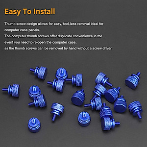 Powlankou 20 Pieces 6#-32 Computer Case Screws, Anodized Aluminum Thumbscrews, Fully Threaded Knurled Thumbscrews, Thumb Screws (Blue)