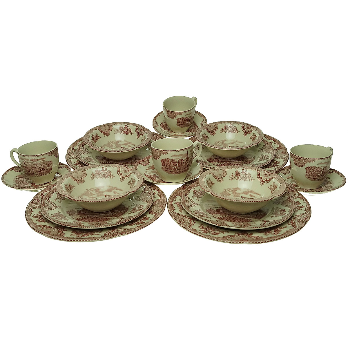 Johnson Brothers Old Britain Castles 20-Piece Dinnerware set, Pink & Cream