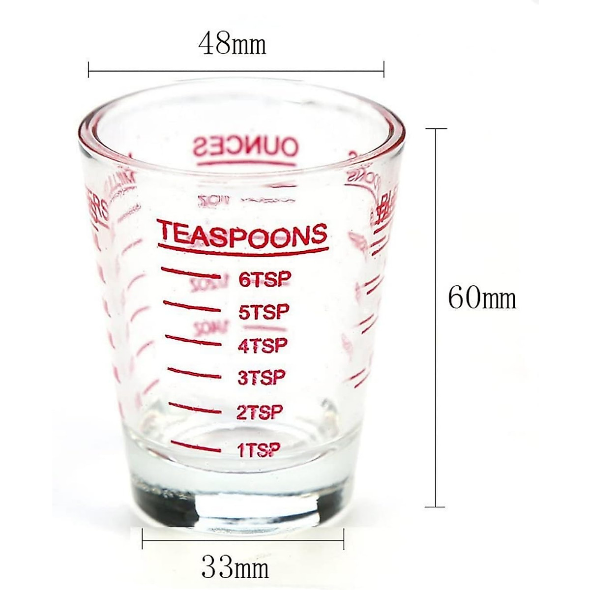 Shot Glasses Measuring cup Liquid Heavy Glass Wine Glass Espresso Shot Glass-Incremental Measurement 1oz, 6 Tsp, 2 Tbs, 30ml (2 pack)(red)
