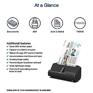 Epson Workforce ES-C220 Compact Desktop Document Scanner with 2-Sided Scanning and Auto Document Feeder (ADF) for PC and Mac