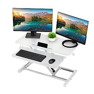 TechOrbits Standing Desk Converter - 32 Inch Adjustable Sit to Stand Up Desk Workstation, Particle Board, Dual Monitor Desk Riser with Keyboard Tray, Desktop Riser for Home Office Laptop, White 32"
