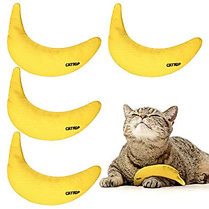 Sotiff 4 Pieces Catnip Toys Yellow Banana Cat Chew Catnip Toys Kitten Interactive Toy Reliable Catnip Filled Cat Toys for Indoor Cats Kittens Chewing Biting Grinding Claw