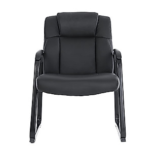 CLATINA Big & Tall 400 lb. Guest Chair, Leather Reception Chairs with Sled Base and Padded Arm Rest for Waiting Room Office Home and Meeting Conference-Black