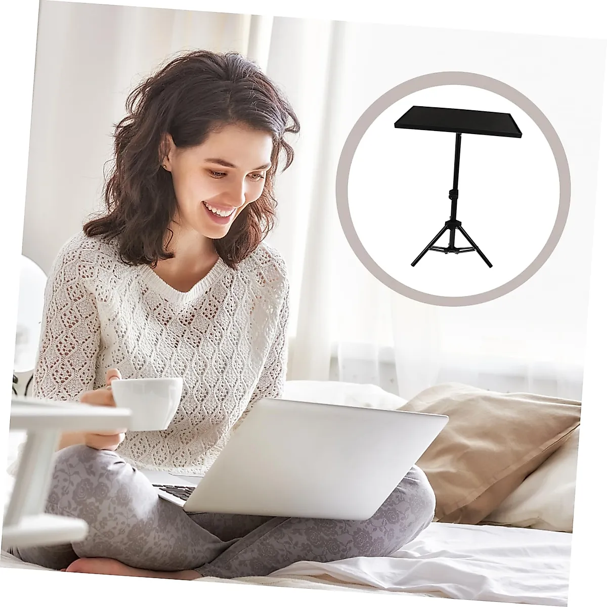 FUNOMOCYA Adjustable Projector Mount Floor Stand 55cm Tall Metal Laptop Tripod Shelf Holder for Home Business