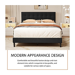 alazyhome Twin Size Upholstered Platform Bed Frame with Button Tufted Linen Headboard Wood Slat Support Easy Assembly No Box Spring Needed Black