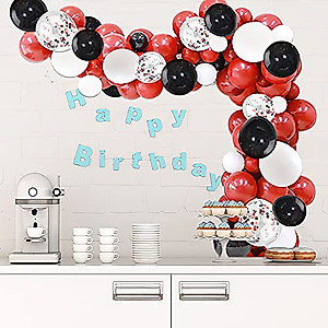 Black Red Balloons Garland Arch Kit - 120Pcs White Red Black Confetti Latex Balloons for Wedding Baby Shower Birthday Graduation Party Decorations Supplies