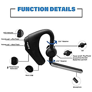 RicoRich Bluetooth Headset V5.0 Handsfree Bluetooth Earpiece Noise Cancelling Headphones Wireless Earphones Microphone Driving Business Earbuds for Apple iPhone Samsung Android Laptop