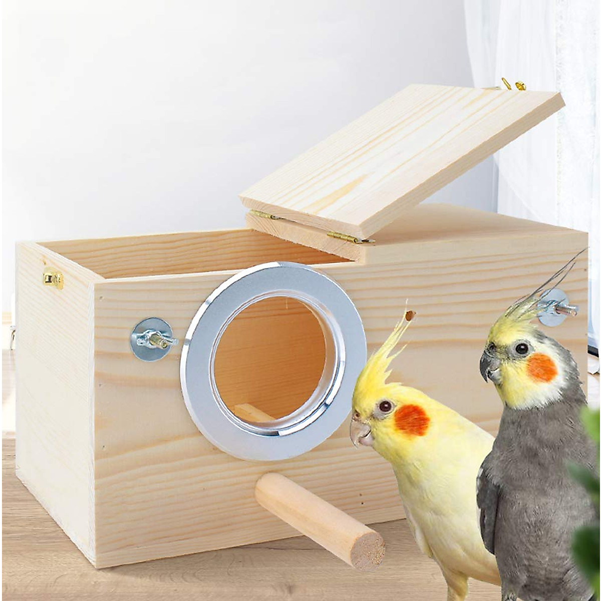 Pine Wood Parakeet Nest Box Bird House Budgie Breeding Mating Box for Lovebirds Cockatiel Parrotlets (L)