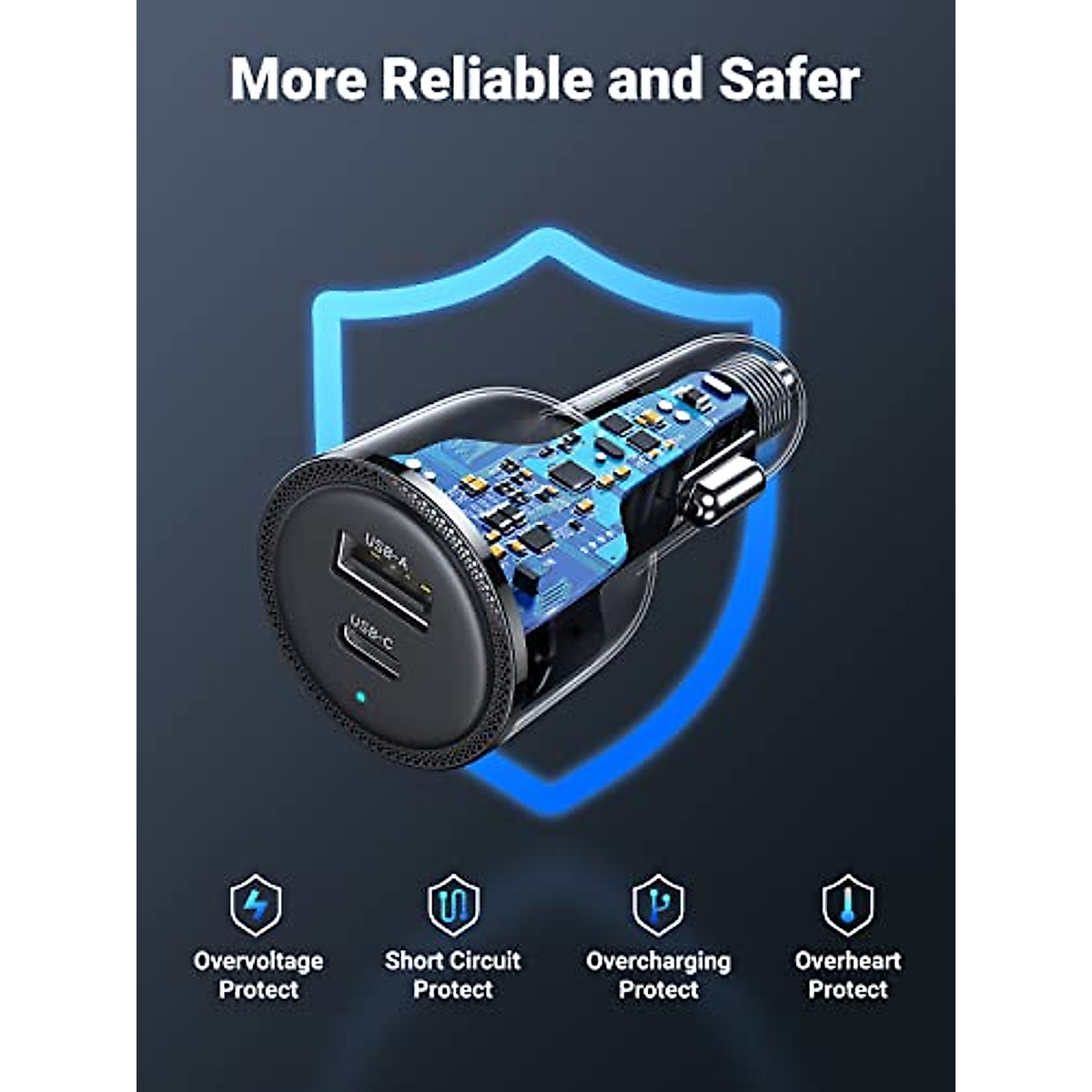 63W USB C Car Charger Adapter, UGREEN PSS 45W Super Fast Charging Type C Car Charger with 3.3FT 5A Cable, Dual USB Car Charger Compatible with Samsung Galaxy S23/S22/S21 Series, iPhone/iPad/MacBook