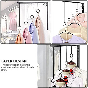 iplusmile 1 Set Wall- Mounted Metal Garment Rack Bedroom Closet Clothing Organizer with 5 Hanging Rings Clothing Garment Rack Black, 30X27CM