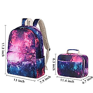 Airyard Book Bag for Girls, School Backpack with Lunch Box, Galaxy Backpack for Teen Girls Women Laptop Bookbags Set (Galaxy Navy)
