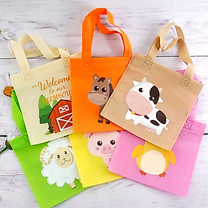 BANBALLON Farm Animal Party Favor Bags Barnyard Birthday Goodie Treat Bags Reusable Gift Bags for Farm Theme Birthday Party Classroom Baby Shower Supplies, Pack of 24