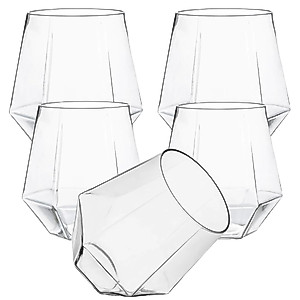 40 count Diamond Unbreakable Stemless Plastic Wine Champagne Whiskey Glasses Elegant Durable Disposable Indoor Outdoor Ideal for Home, Office, Bars, Wedding, 12 Ounce Cups (Clear)
