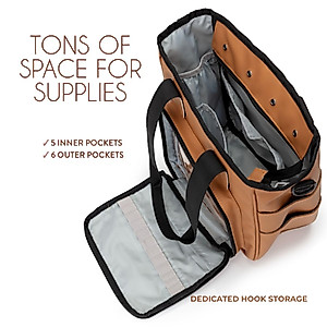 Leather Crochet Bag Backpack - Travel Knitting Bag Project Organizer Totes has Detachable Strap, 12 Wooden Hooks, 12 Skeins of 25g Yarn Storage Pocket & Grommets for Crocheting On the Go