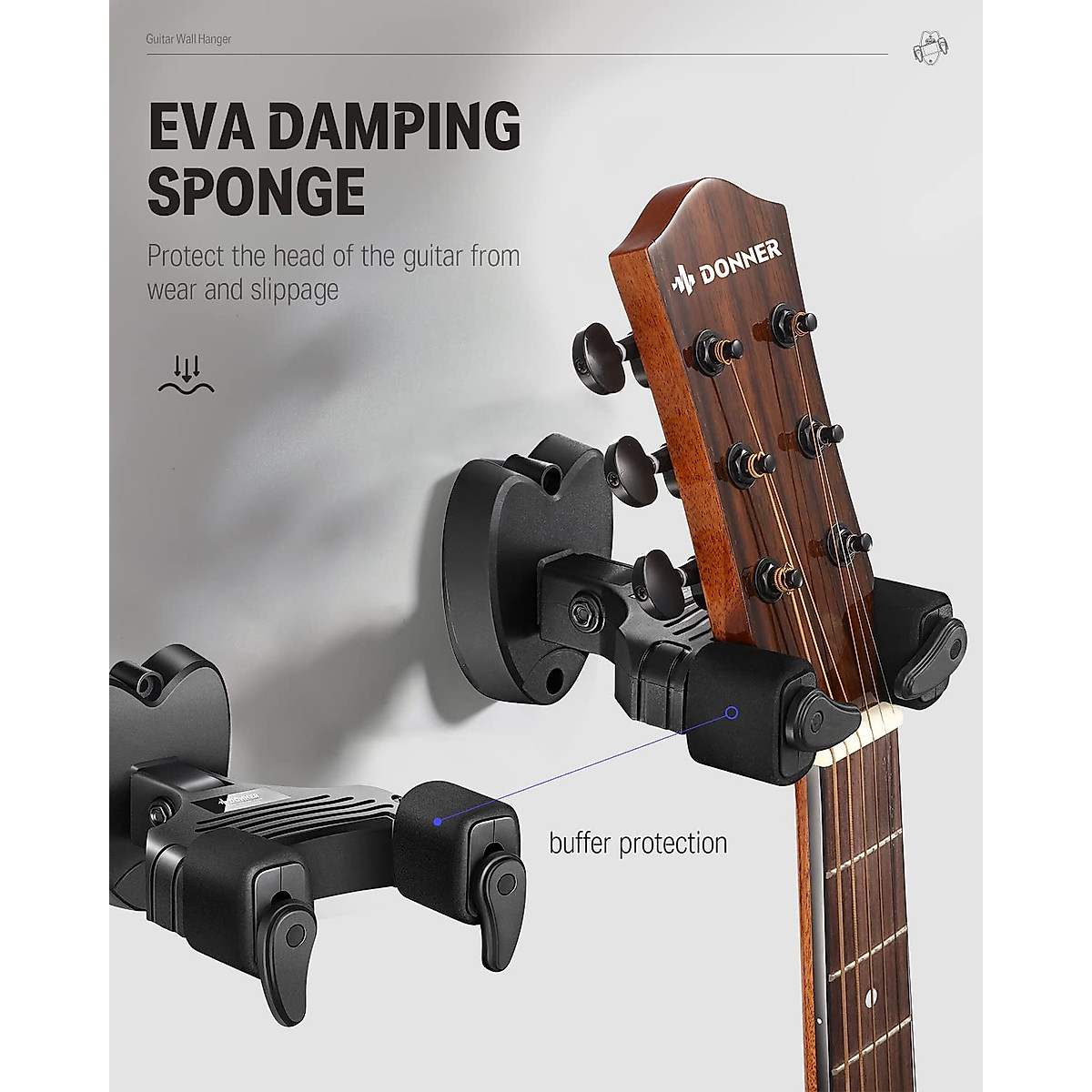 Donner Guitar Wall Mount Locking 3-Pack, Guitar Wall Hangers Auto Lock for Acoustic Electric Guitar Bass Mandolin, Black