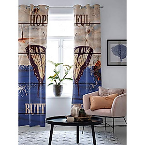 Big buy store Blackout Curtains Panels Rustic Butterfly Thermal Insulated Grommet Window Curtains Wooden Board Room Darkening Curtain Drapes for Bedroom & Living Room 52inches W x 96inches L