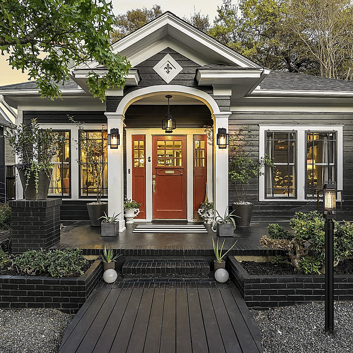 GOORAY Dusk to Dawn Sensor Outdoor Post Light Fixtures, Exterior Post Lantern Pier Mount Base Pillar Light Bubble Glass Waterproof Outside Lamp Light Fixture for Garden Patio House, 2375/1GS-SBK