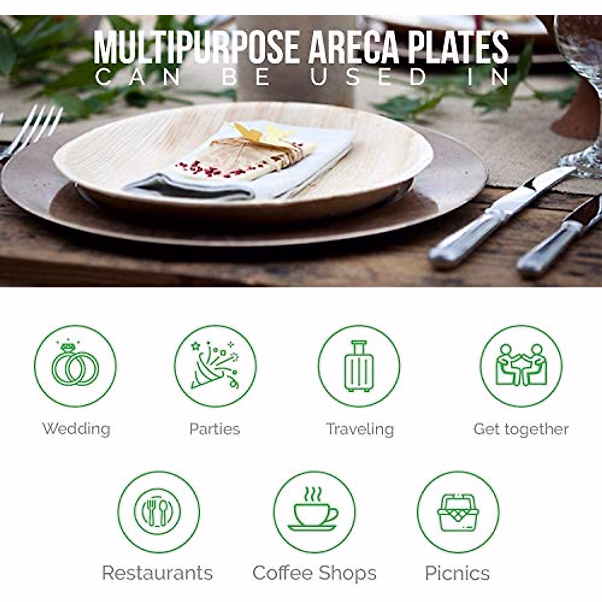 Dtocs Palm Leaf Plates Pack 50, 7 Inch Square | Eco-friendly, Compostable, Natural, Biobased, Organic Disposable Party Plates For Wedding, Camping, Birthday Dinner | Better Than Bamboo, Paper Plates.