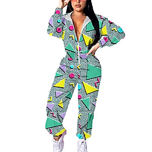 EOSIEDUR Women's One Piece Tracksuit Outfits Windbreaker Jacket Camouflage Crop Top Pants Jumpsuit Set Plangi S