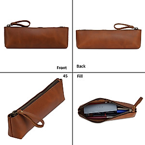 The Antiq: Leather Pencil Pouch, Make-up Brush Pouch, Leather Pencil Case, Zippered Pouch for Make-up essentials, Pen Case, Pen & Marker Case, Pencil Case For Artists & Professionals (Tan)