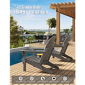 Folding Adirondack Chair - Durable HDPE Poly Lumber All-Weather Resistant, Foldable Oversized Balcony Porch Patio Outdoor Chair for Lawn, Backyard, Deck, Garden, Camping - Easy Installation, Gray