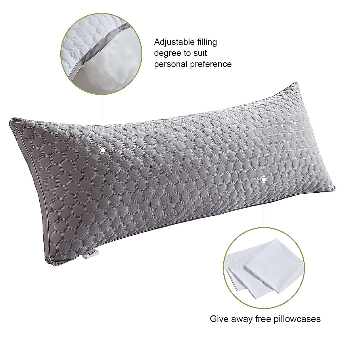 Qeils Body Pillow for Adults,Long Pillow for Sleeping, Large Pillow Insert for Side Sleepers - 21"x54"(Grey)