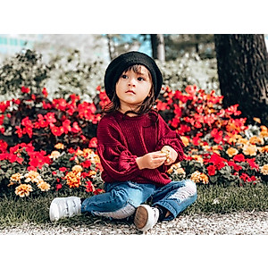 GRNSHTS Baby Girls Loose Long Lantern Sleeve Knit Sweater (A Wine, 18-24 Months)