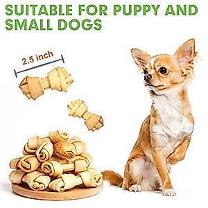 MON2SUN Dog Rawhide Knot Bones Small Rawhide Bones Mini Dog Chews Chicken Flavour 2.5 Inch 60 Count for Puppy and Small Dogs