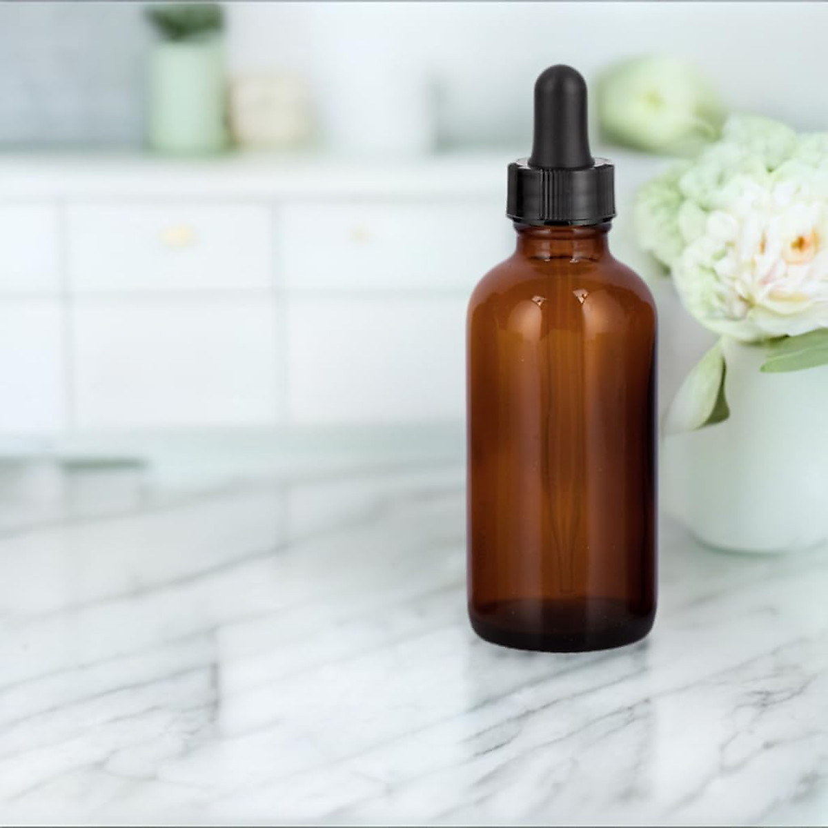 JUVITUS 2 oz Amber Glass Boston Round Graduated Measurement Glass Dropper Bottle (12 pack) + Funnel