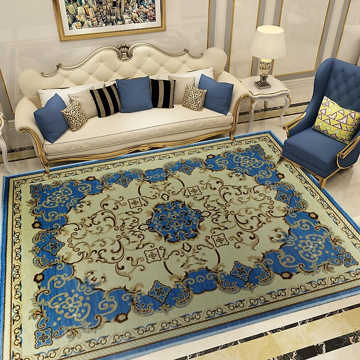 QUMOX 9'10"x6'6" European Palace Vintage Area Rug, Machine Washable, Non-Slip, Perfect for Living Room and Bedroom