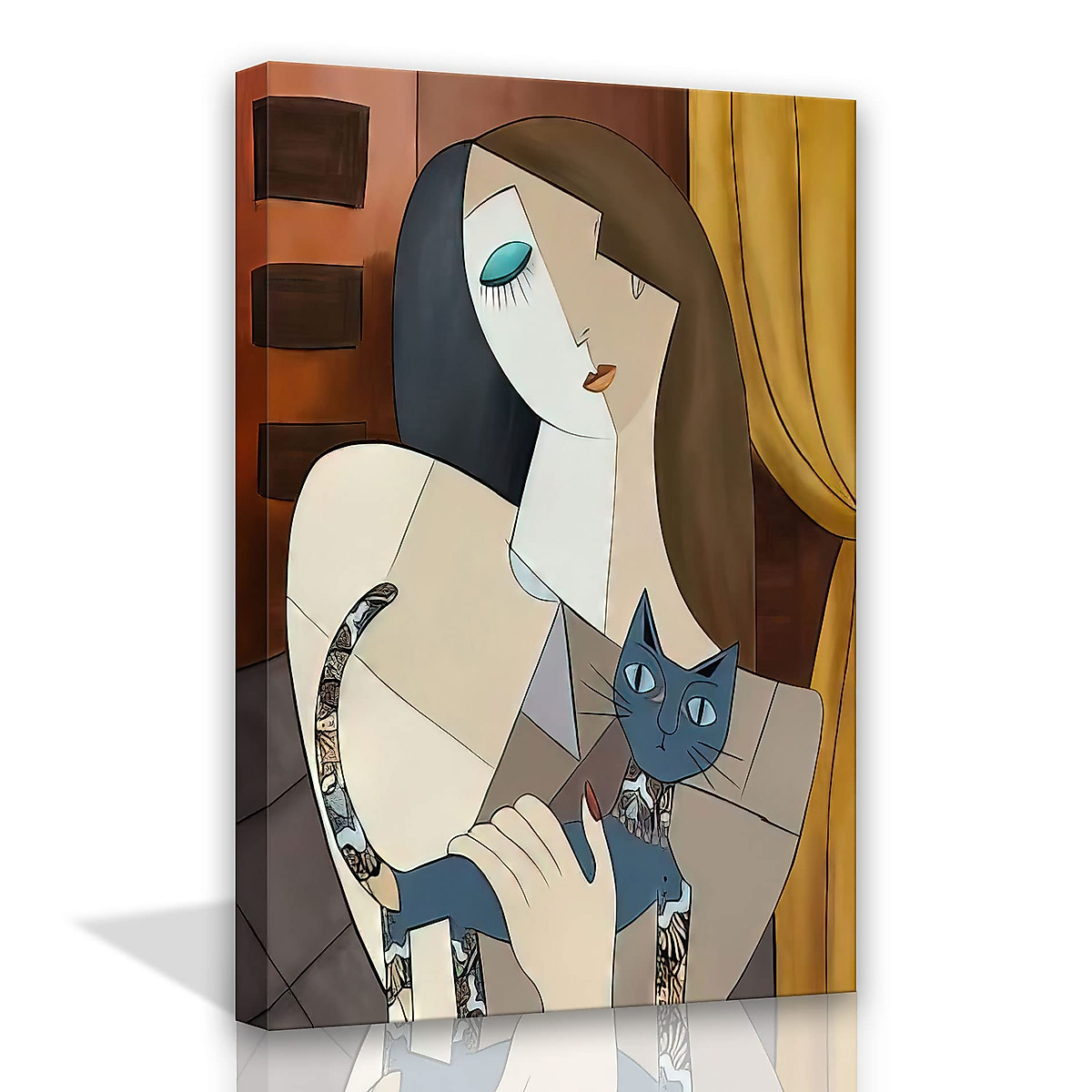 Framed Picasso Wall Art Nordic Abstract Girl and Cat Canvas Wall Art Bohemian Canvas Prints The Dream Girl with Cat Picture Modern Wall Decor for Hotel Rooms Bedroom Poster 12"* 16"