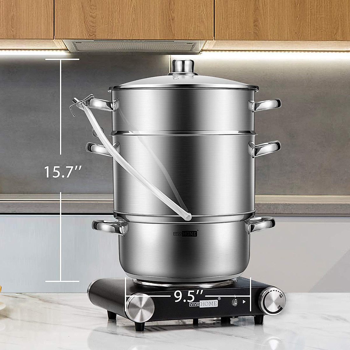VIVOHOME Stainless Steel Juice Steamer Extractor Fruit Vegetables Juicer Steamer Pot 24 cm 8.5 Qt with Tempered Glass Lid, Hose, Clamp, Loop Handles