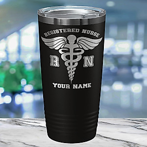 RN Registered Nurse Gift, Nursing School on Black with Ion Ghost Black Design 20 oz Stainless Steel Tumbler with Lid - Insulated Cup - Travel Mug