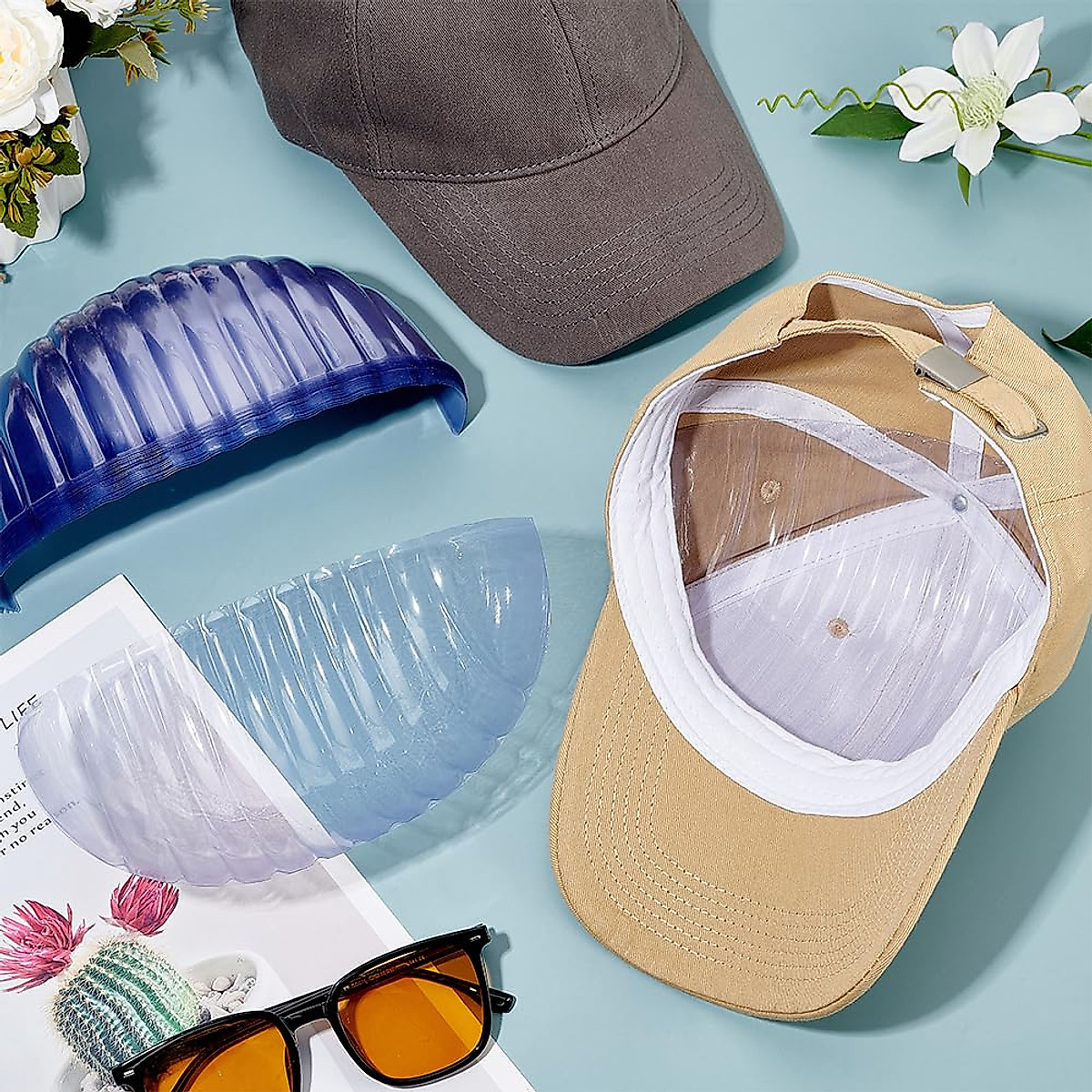 FINGERINSPIRE 24pcs Hat Support Pad Holder Clear Plastic Cap Insert Shaper Baseball Hat Support Holder Caps Inner Support Protector Half Hat Stay Hat Shaper for Baseball Cap Golf Hat Storage Supplies